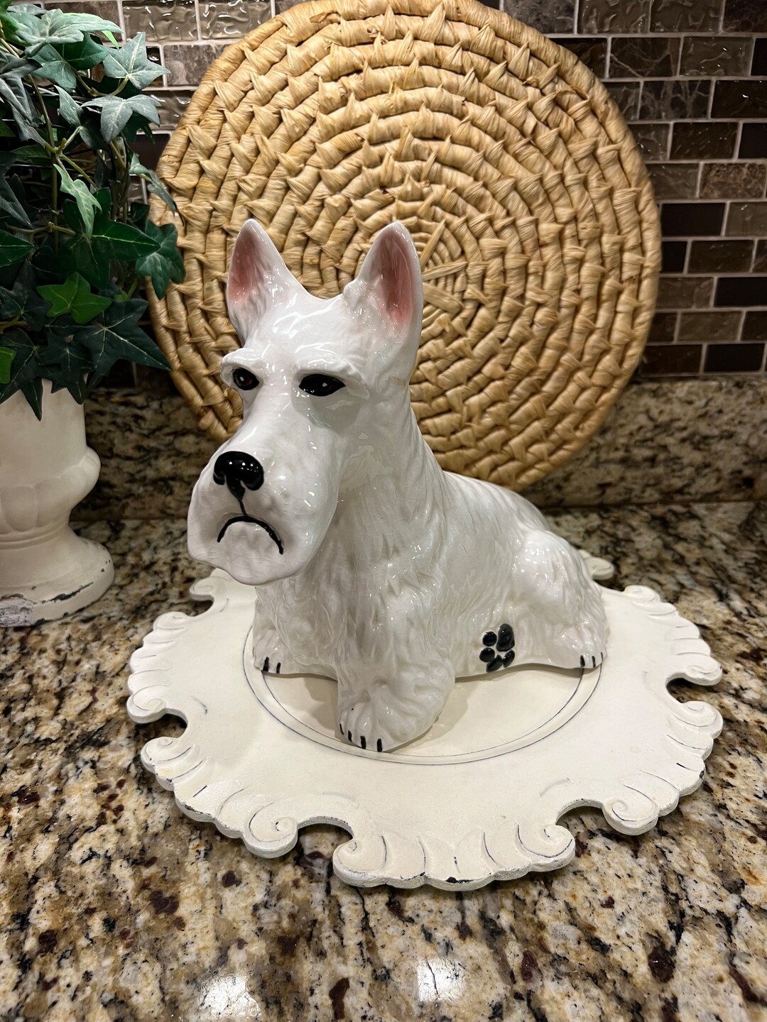Vintage Scottie Schnauzer Dog Statue ~ White Scottie Dog ~ Capstan ...