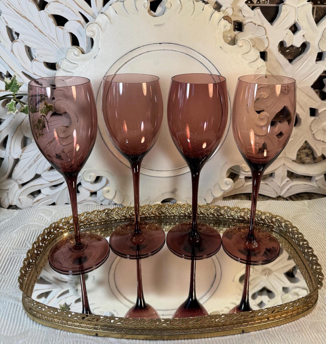Plum Stem Wine Glasses - Set of 4 ~ Tall and Elegant ~ Amethyst Wine ...