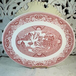 Vintage Ironstone Pink/red Willow Oval Platter ~ Red and White ...