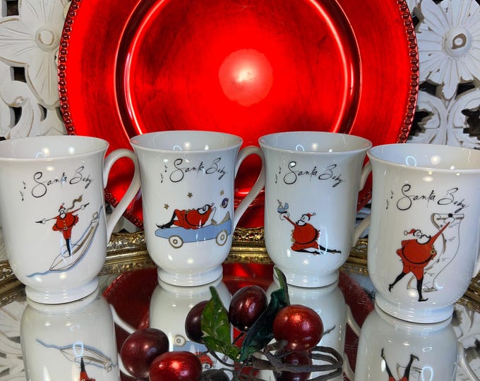 Santa Baby Coffee Mugs by Pottery Barn ~ Set of 4 ~ Holiday Mugs ...