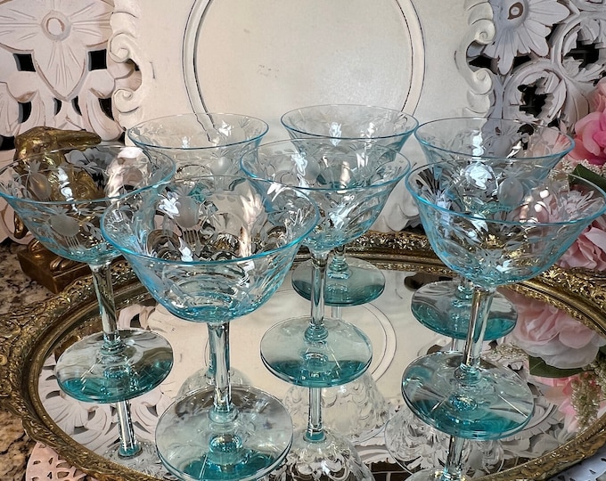 Christina-aqua Vintage Glass Wave Optic Azure Blue Champagne Coupe ...