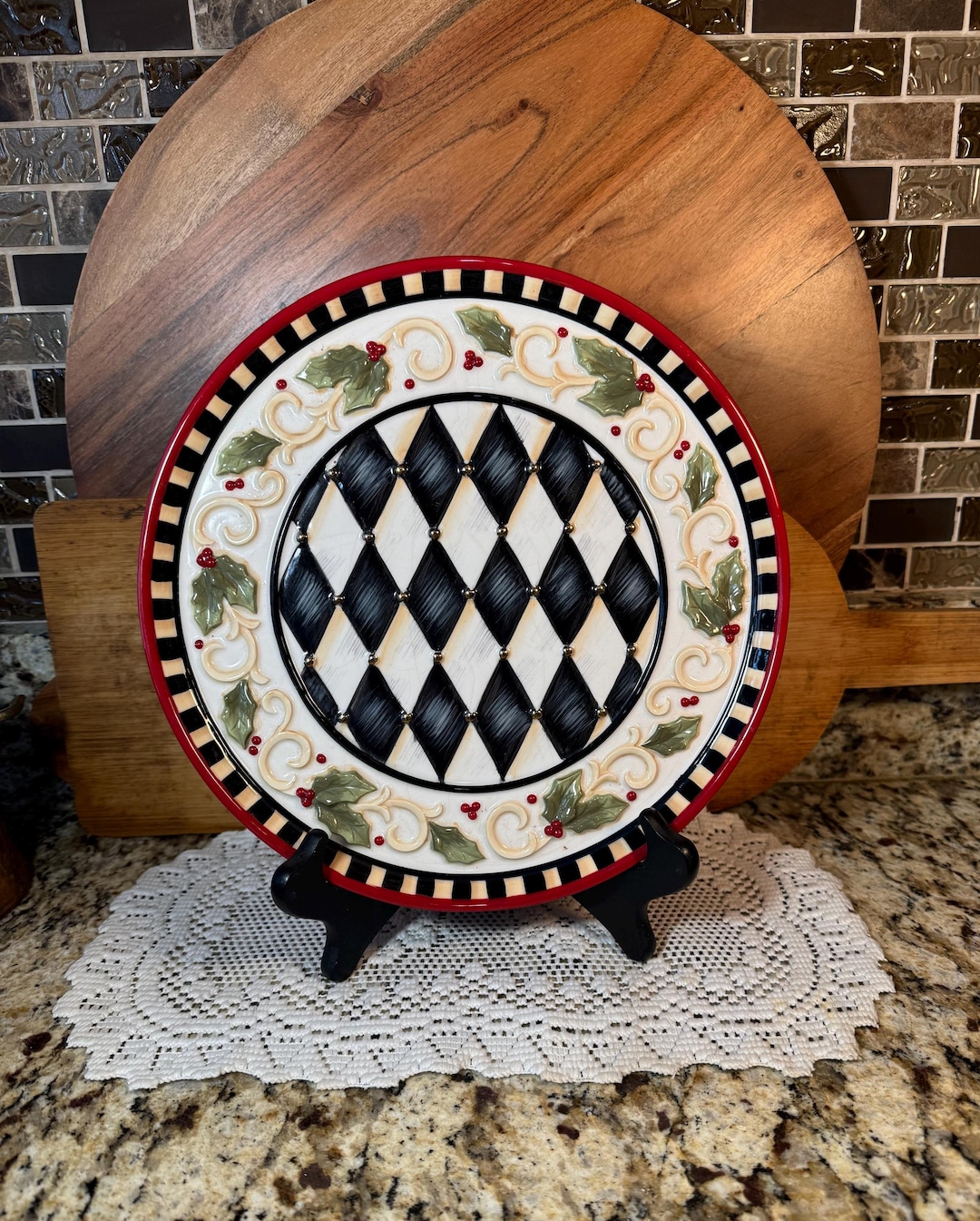 Grasslands Road Black & White Checkered Serving Plate/tray Christmas ...