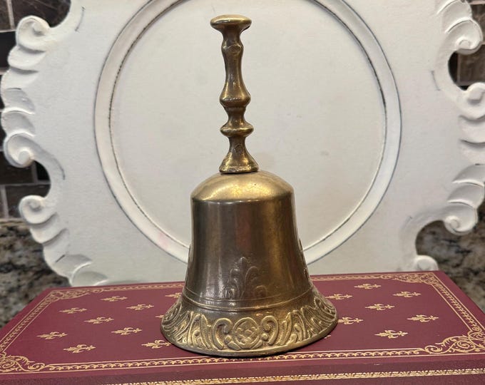 Vintage Solid Brass Hand Bell ~ Handheld Bell ~ Ornate Brass Bell ~ Art ...