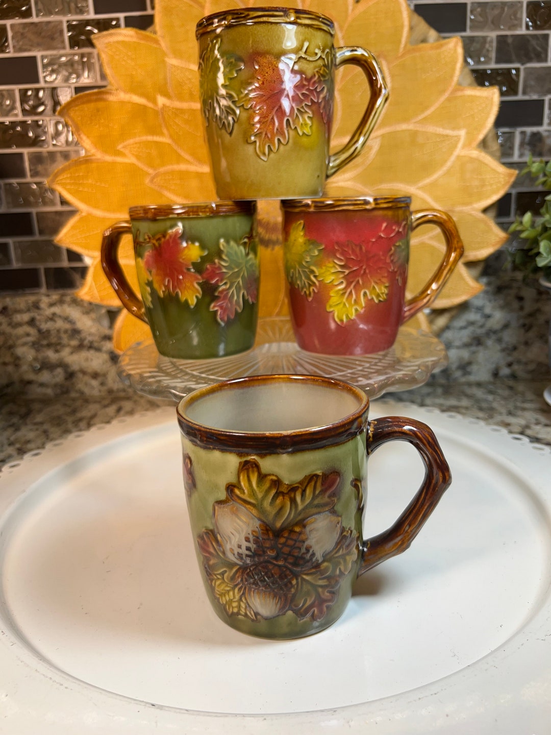 Vintage Fall Leaves Coffee Mugs Set of 4 Retired Coffee Mugs Cups ...