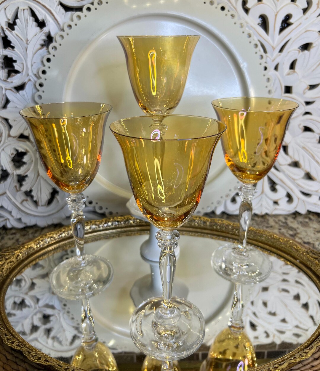 Stunning Iridescent Amber Crystal Wine Glasses ~ Pier 1 Amber Luster ...