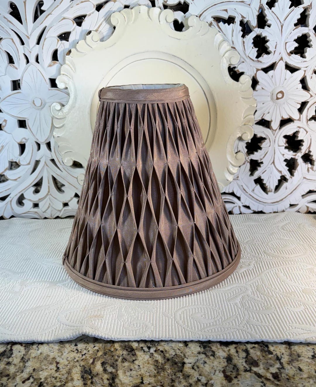 Taupe Pleated Fabric Lamp Shade With White Lining ~ Tall Bell Shape ...
