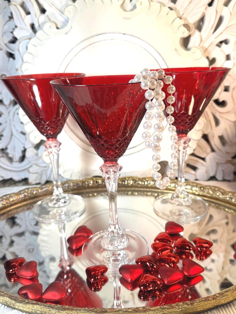 Red Cut Crystal Martini Glasses: Longchamp 25th Anniversary Barware - Etsy