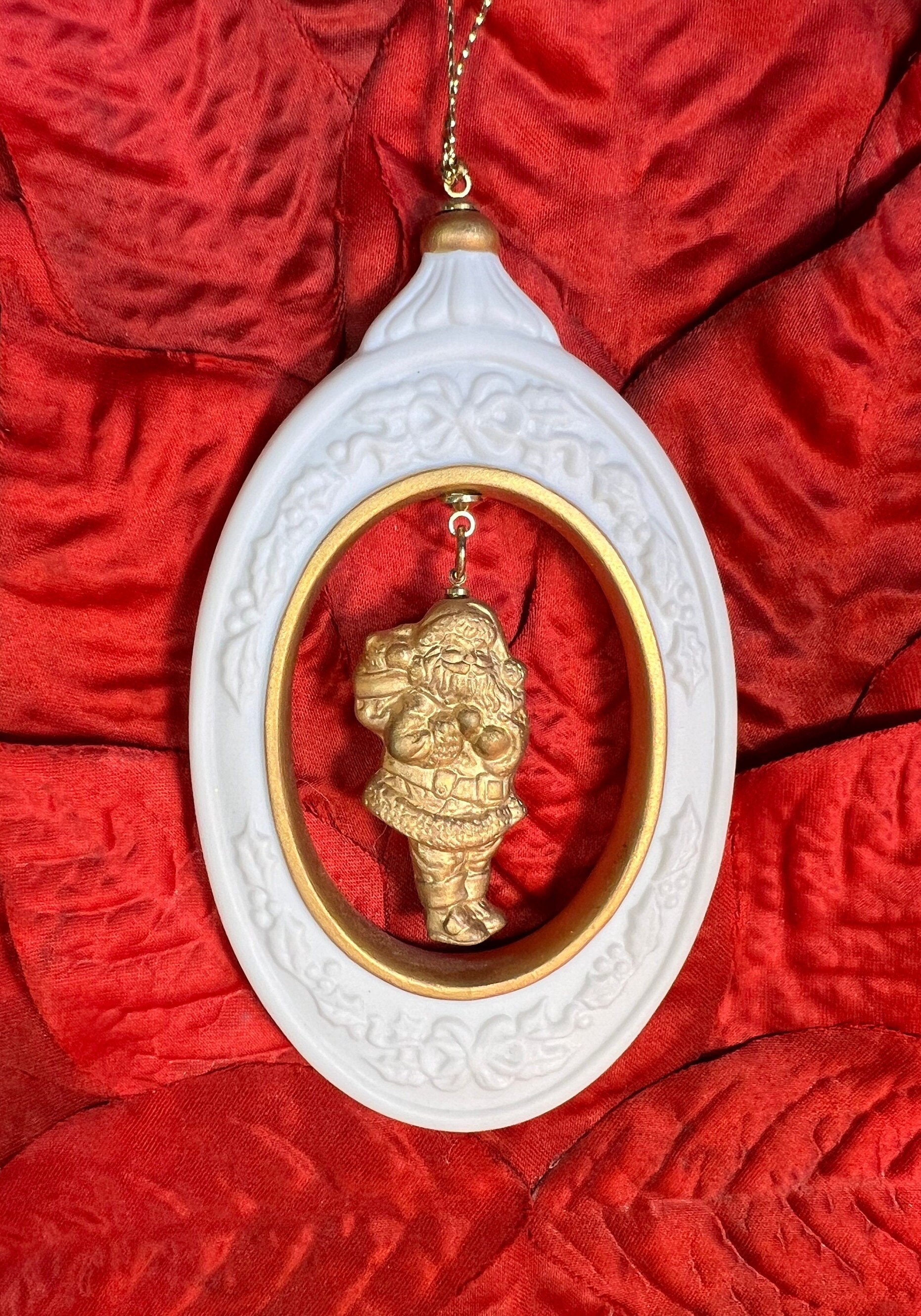 The Golden Treasures of Christmas Porcelain Ornaments Set of 2 ~ Santa ...