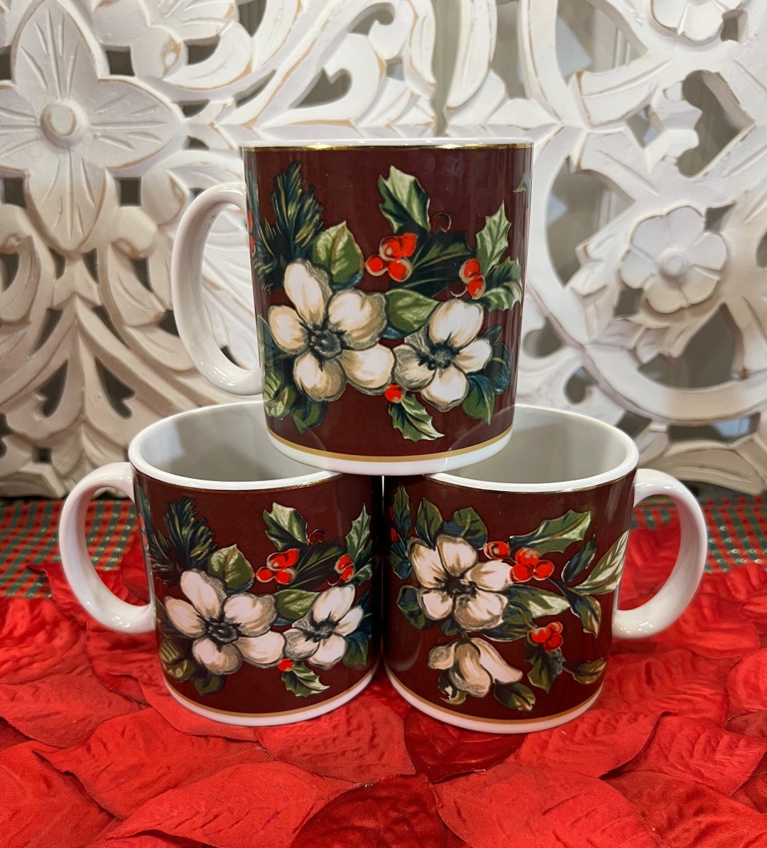 Sakura Stoneware Coffee Mugs ~ Set of 4 ~ Oneida Casual Dining Mugs ...