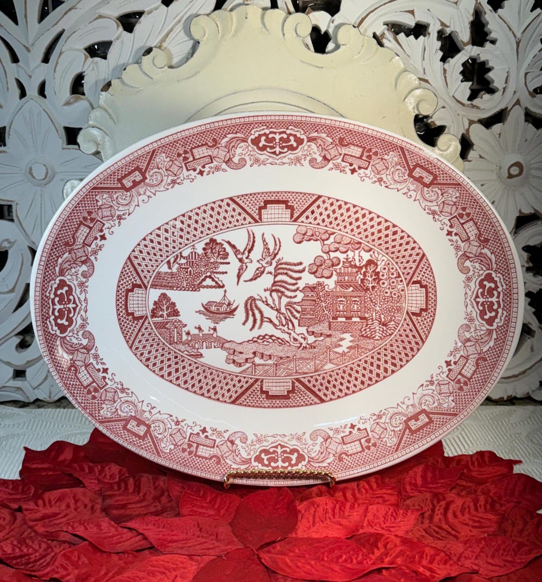 Vintage Ironstone Pink/red Willow Oval Platter ~ Red and White ...
