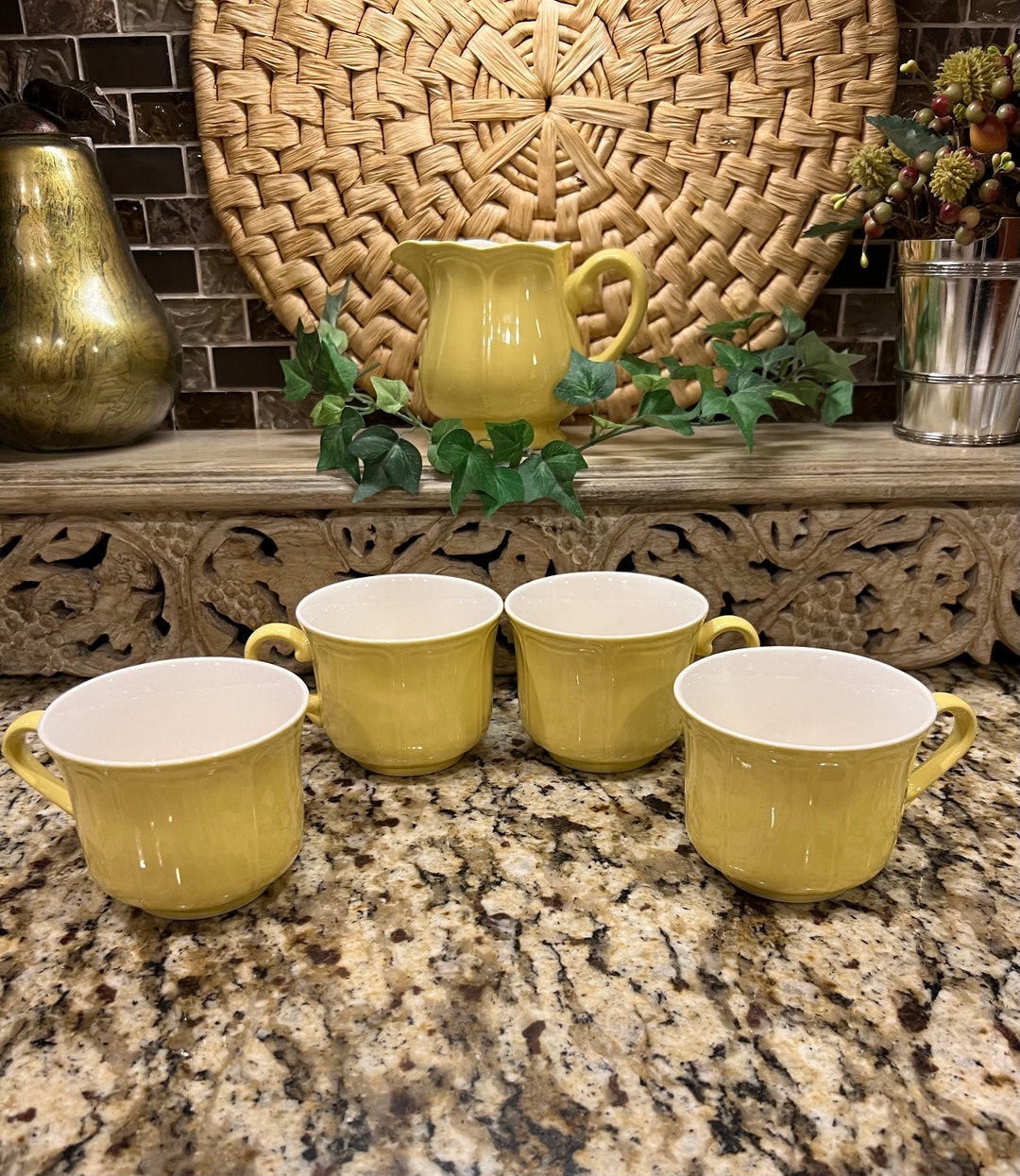 Vintage Yellow Cups and Matching Creamer Buttercup Federalist Ironstone ...