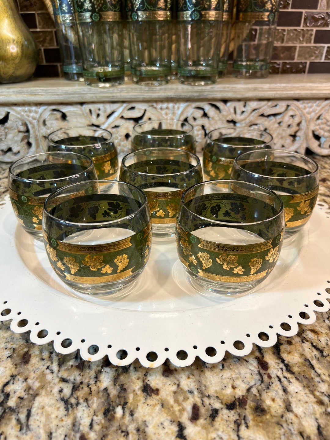 Cera Roly Poly Whiskey Old Fashioned Glassware Set of 4 Glasses Green ...