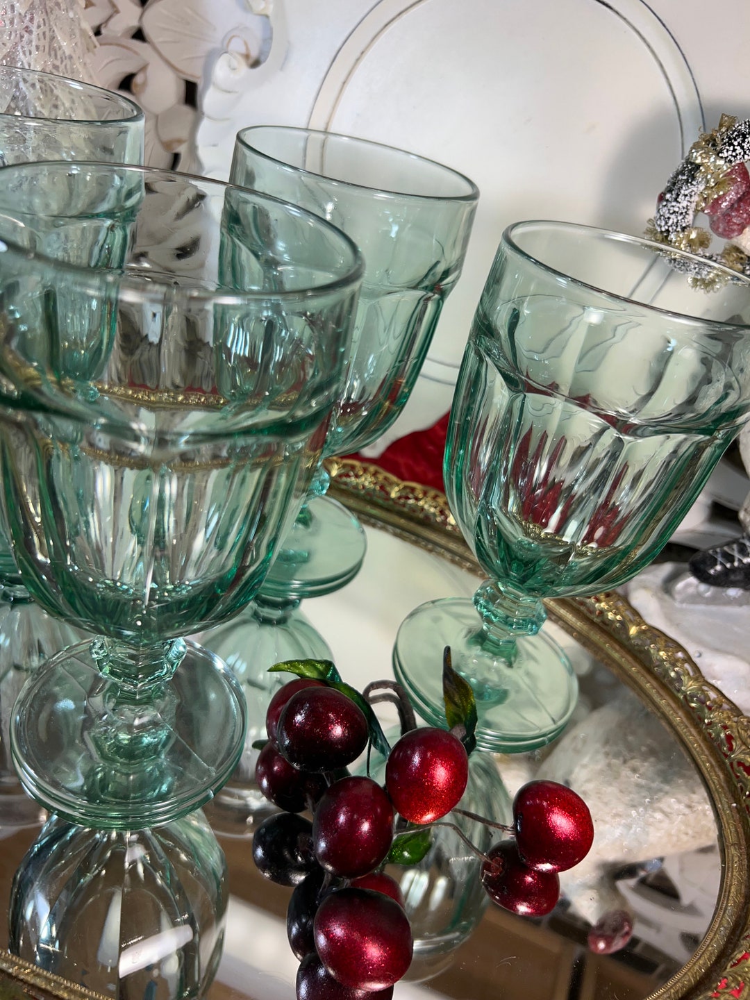 Set of 4 Libbey Duratuff Spanish Green Gibraltar Glasses ~ Set of 4 ...