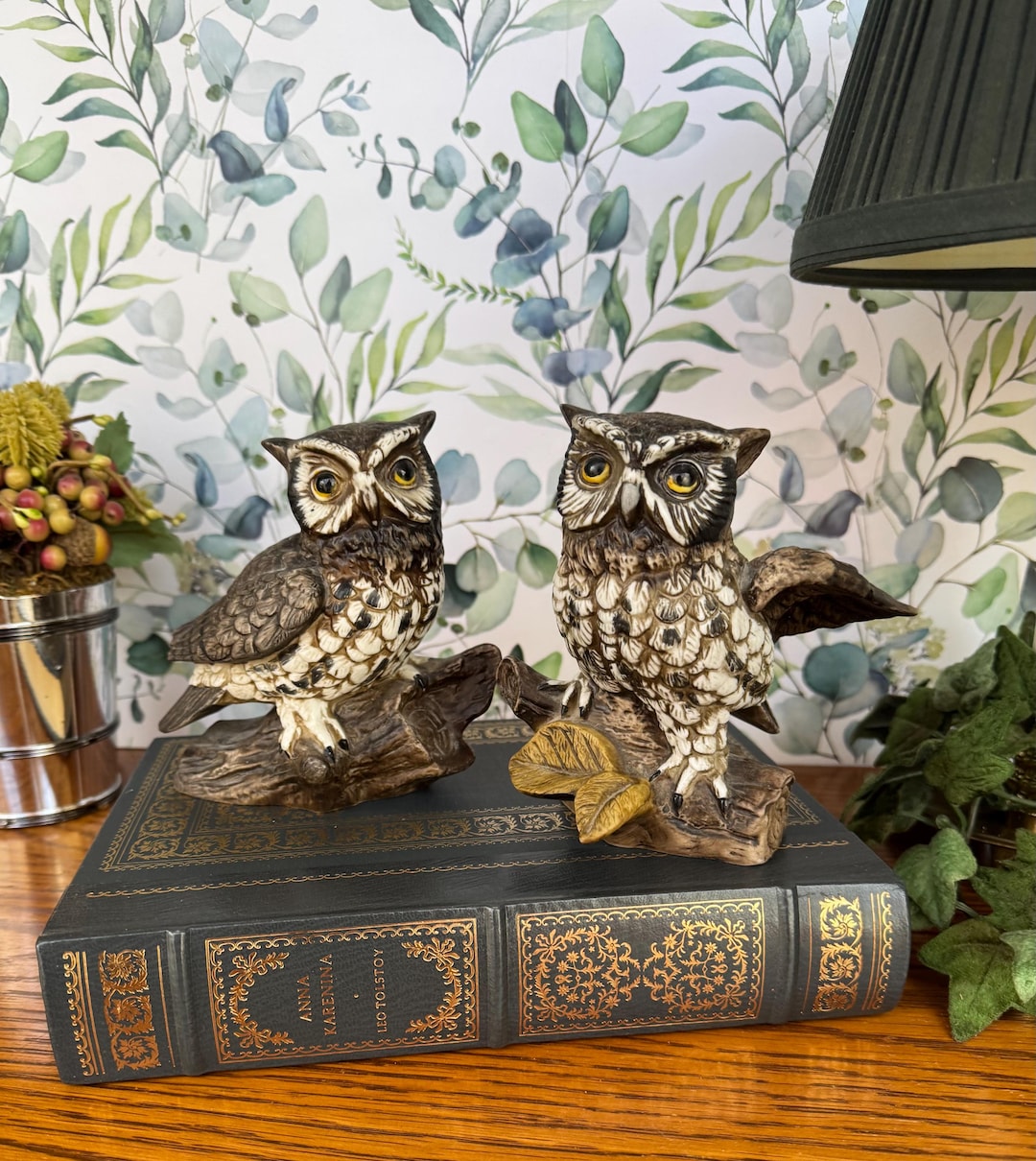 Vintage Owl Figurines Set of 2 ~ Vintage MCM Owl Decor Home Interiors ...