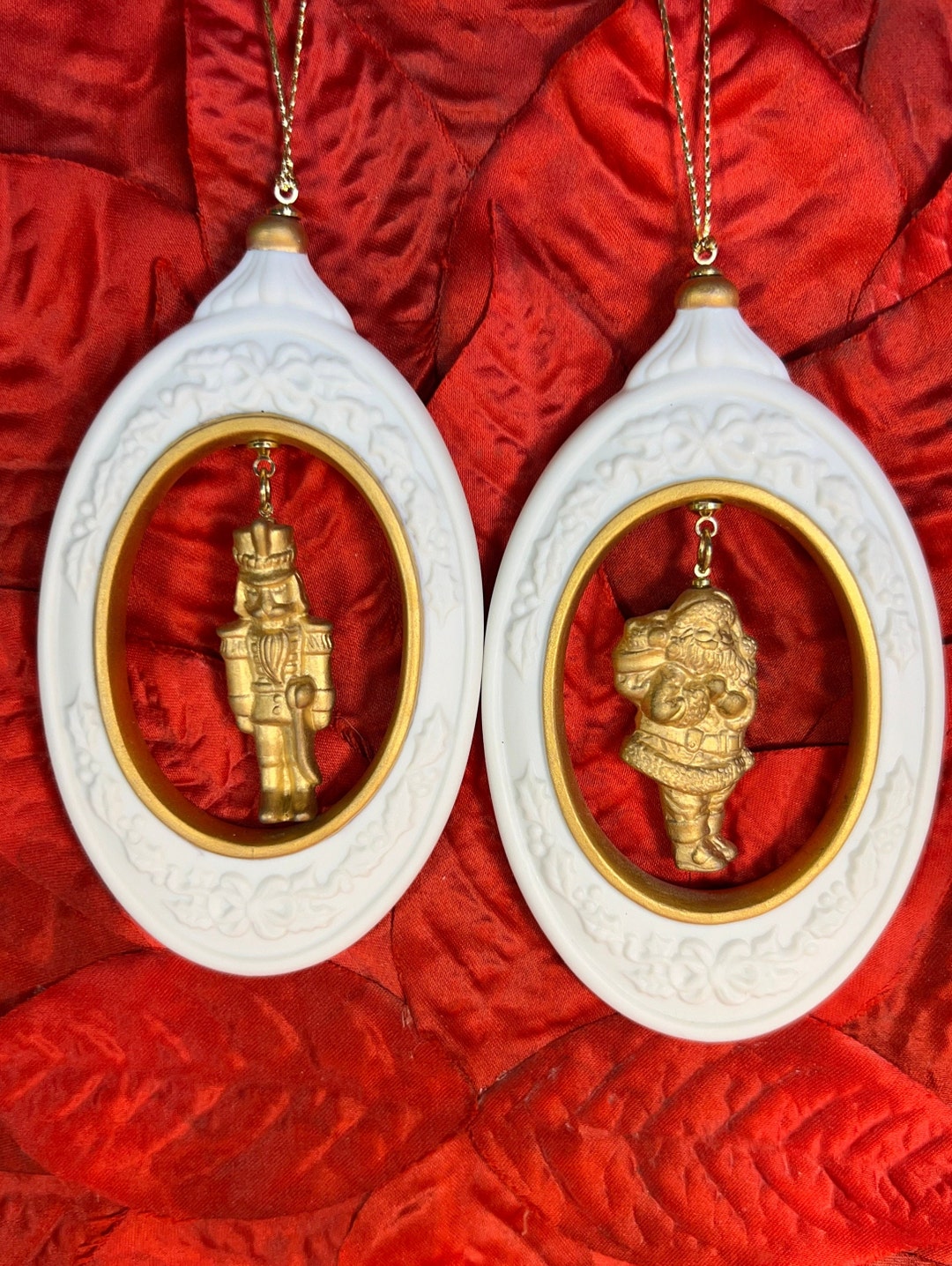 The Golden Treasures of Christmas Porcelain Ornaments Set of 2 ~ Santa ...