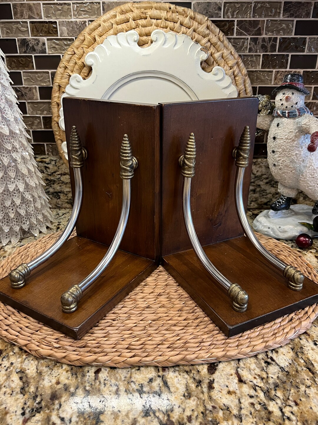 MCM Set of Sarreid Spain Bookends ~ Wood / Metal Wall Shelves ...