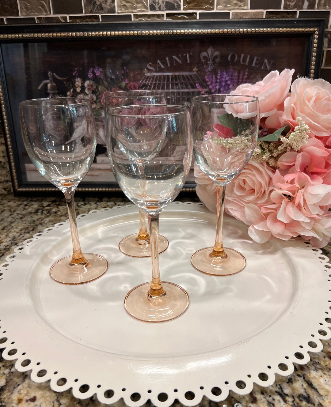 French Pink Stemmed Wine Glasses By Luminarc Rose By Cristal Etsy