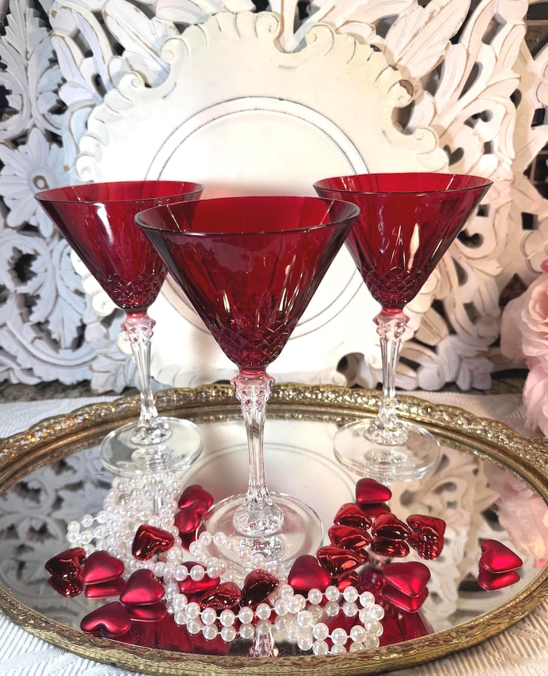 Red Cut Crystal Martini Glasses: Longchamp 25th Anniversary Barware - Etsy