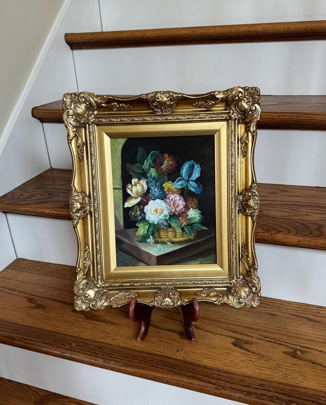 Vintage Framed Floral Painting ~ Floral Bouquet Picture ~ Ornate Gold ...