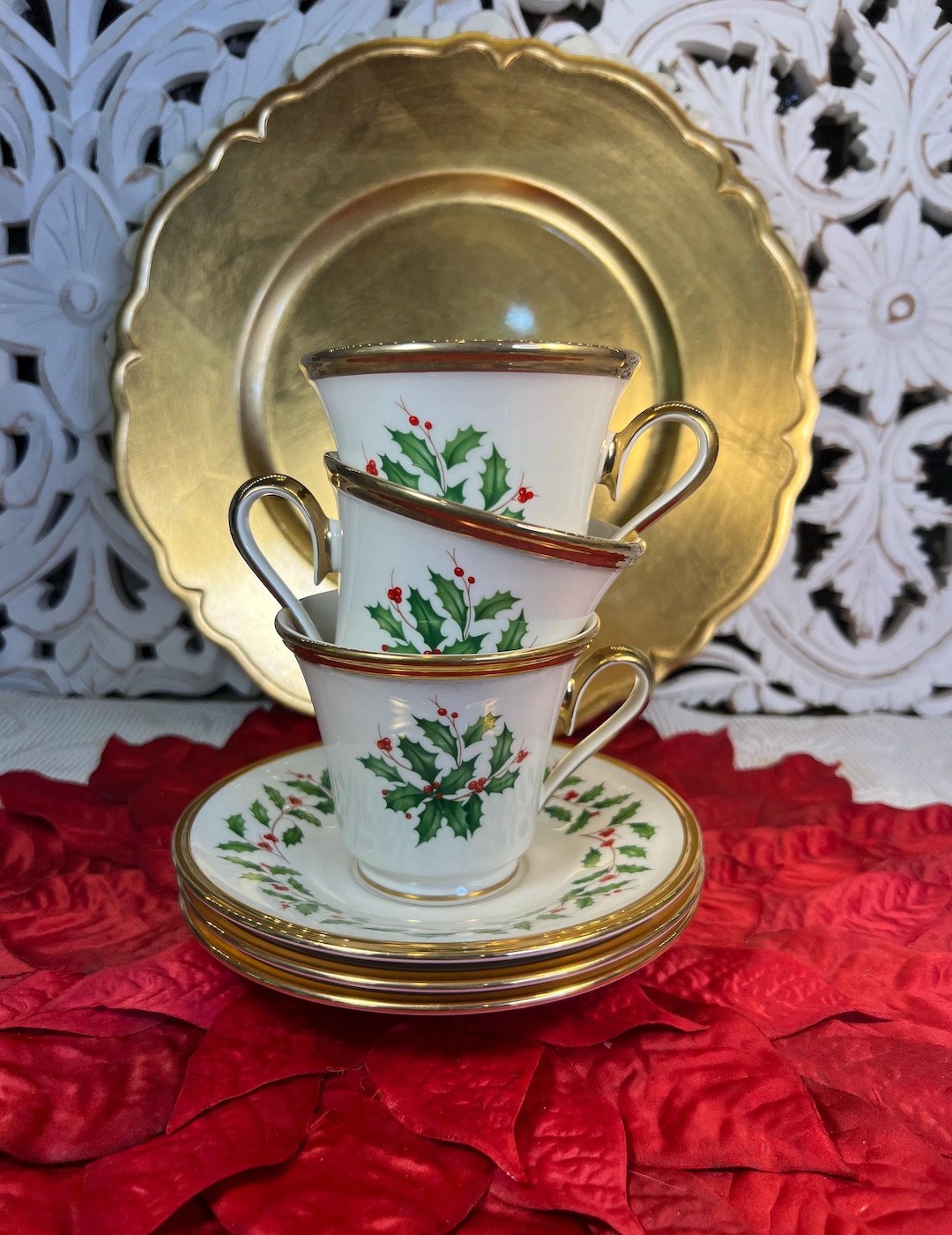 Lenox China Holiday Dimensions Christmas Footed Tea Coffee Cup & Saucer ...