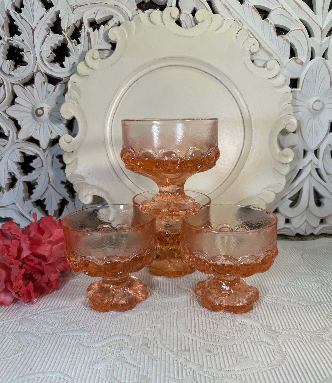 Vintage Franscian Tiffin Glassware ~ Set of 4 Tiffin Rose Pink ...