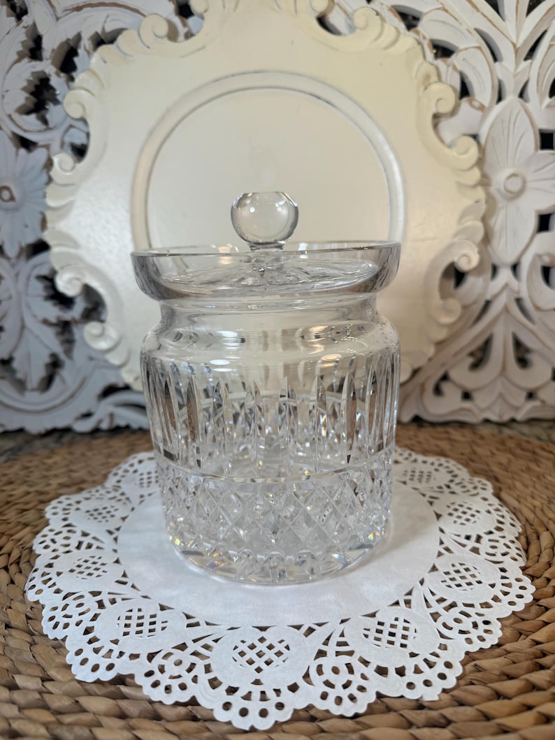 Vintage Waterford Maeve Crystal Biscuit Jar, Heavy Cut Glass Barrel ...