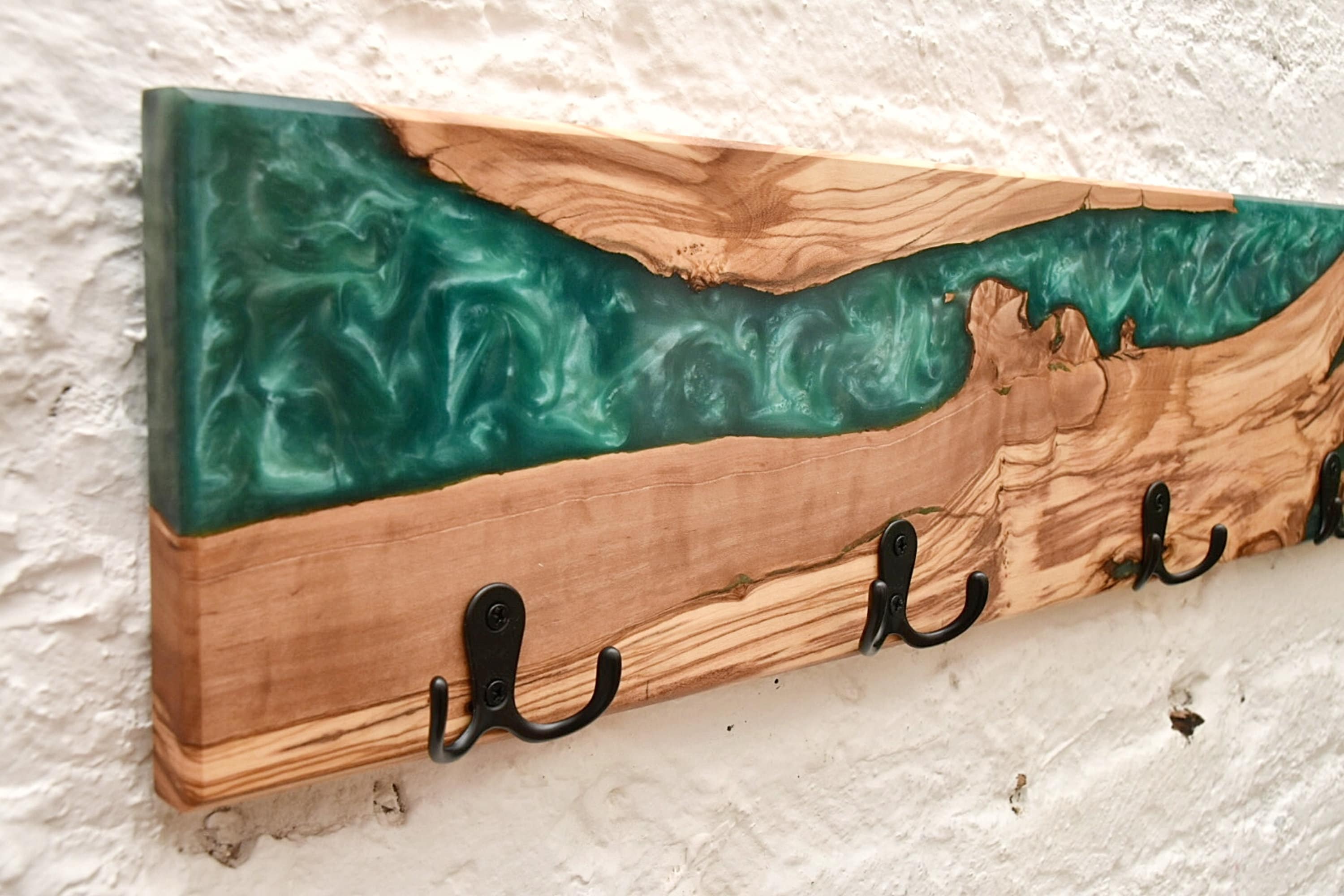 Unique Coat Hooks for Wall, Resin River Wood Coat Hooks Wall Mount ...