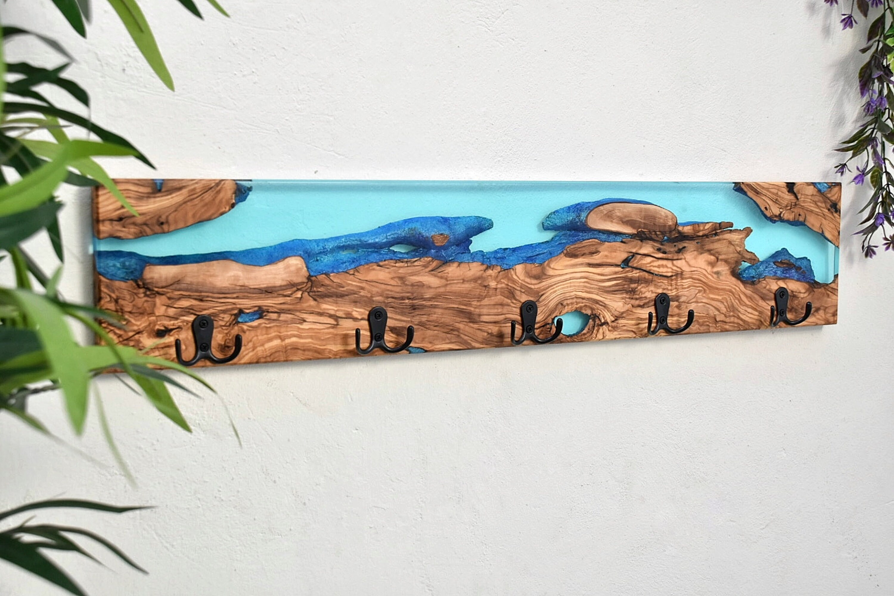 Custom Wood Coat Rack, Epoxy Resin Wall Rack With Hooks, Hat Rack ...