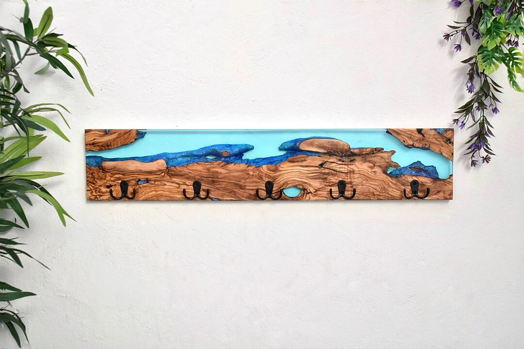 Custom Wood Coat Rack, Epoxy Resin Wall Rack With Hooks, Clothes Rack ...