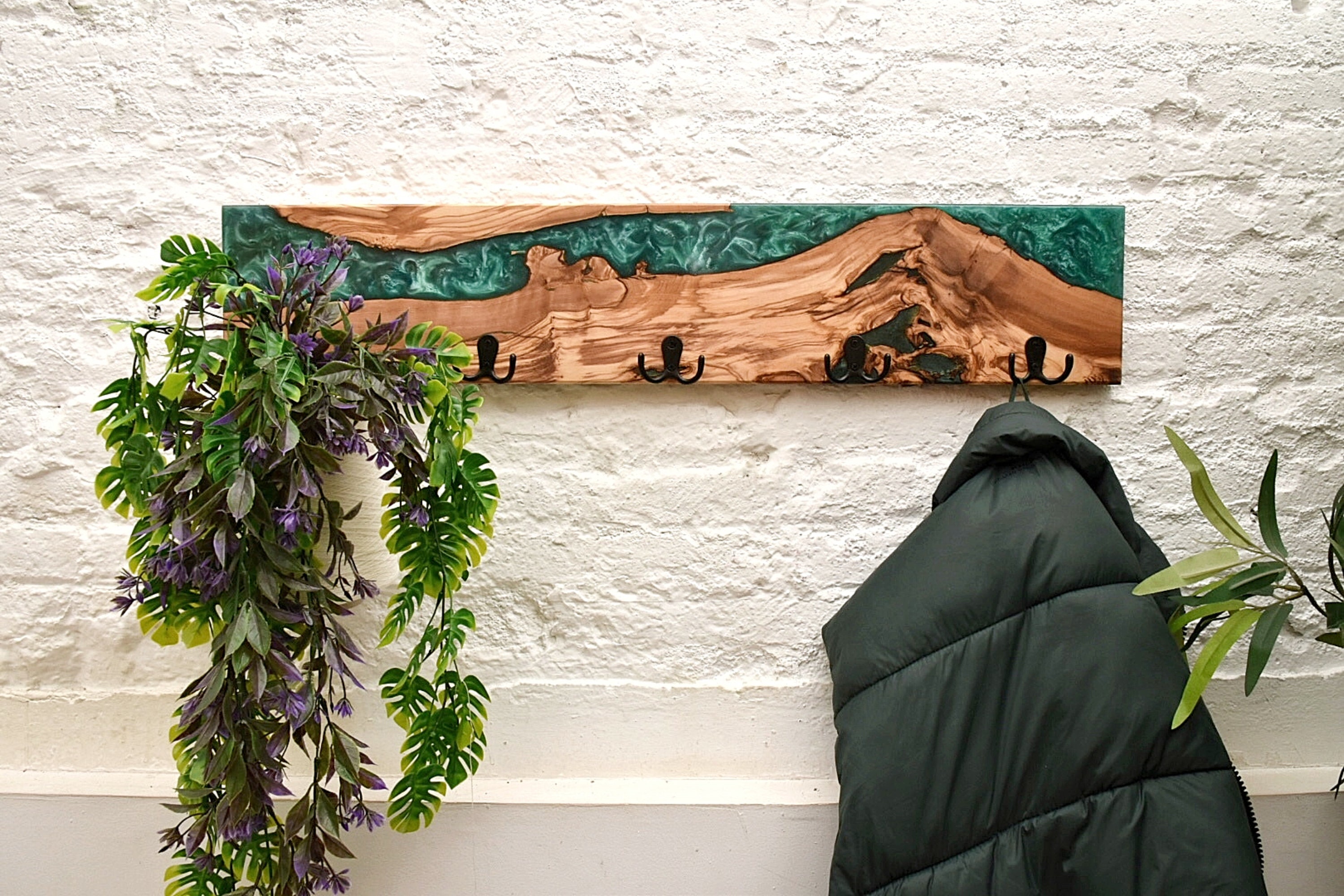 Unique Coat Hooks for Wall, Resin River Wood Coat Hooks Wall Mount ...