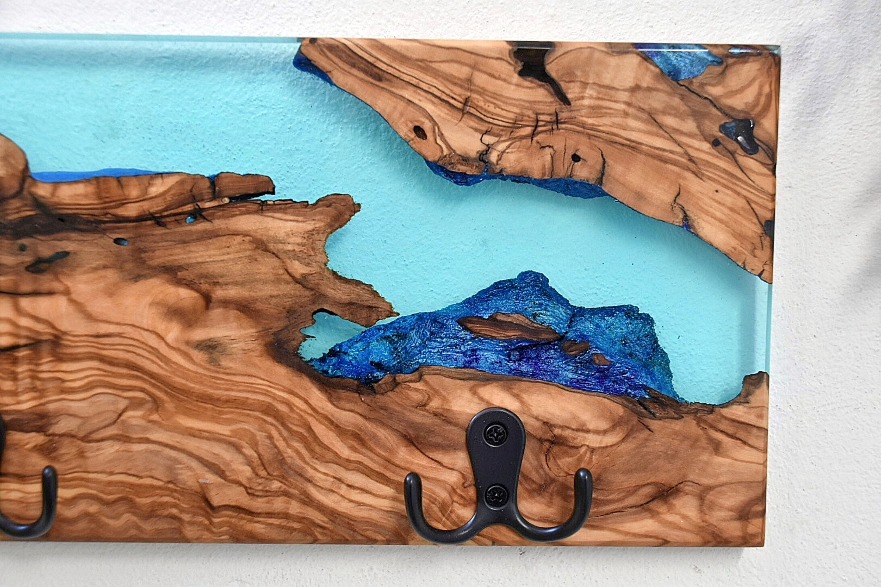 Custom Wood Coat Rack, Epoxy Resin Wall Rack With Hooks, Clothes Rack ...