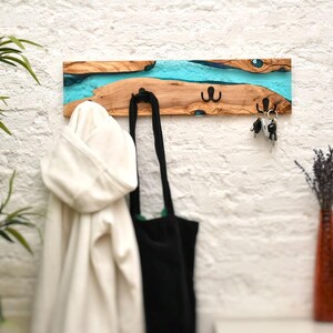 Custom Wood Coat Rack, Epoxy Resin Wall Rack With Hooks, Hat Rack ...