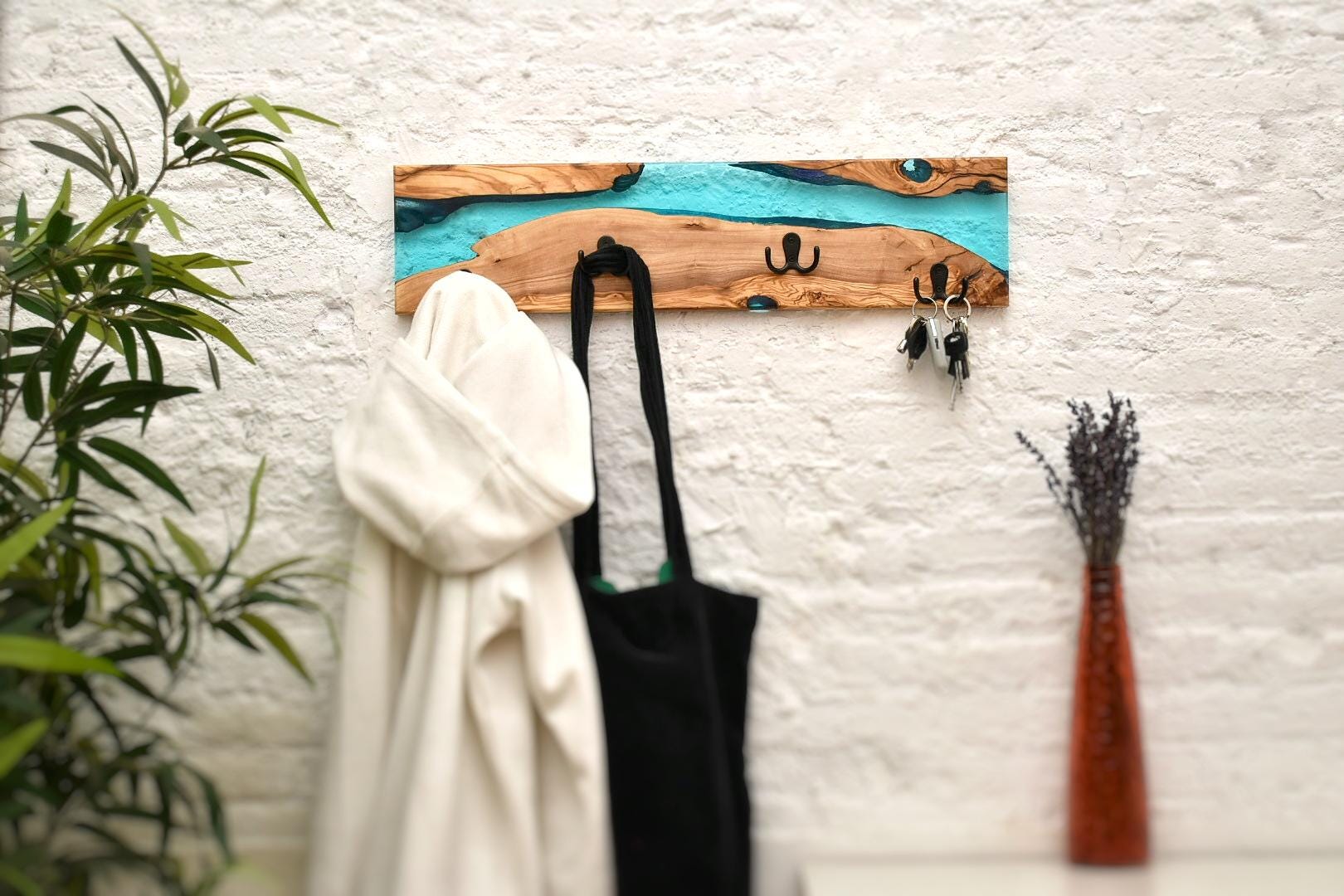 Custom Wood Coat Rack, Epoxy Resin Wall Rack With Hooks, Hat Rack ...