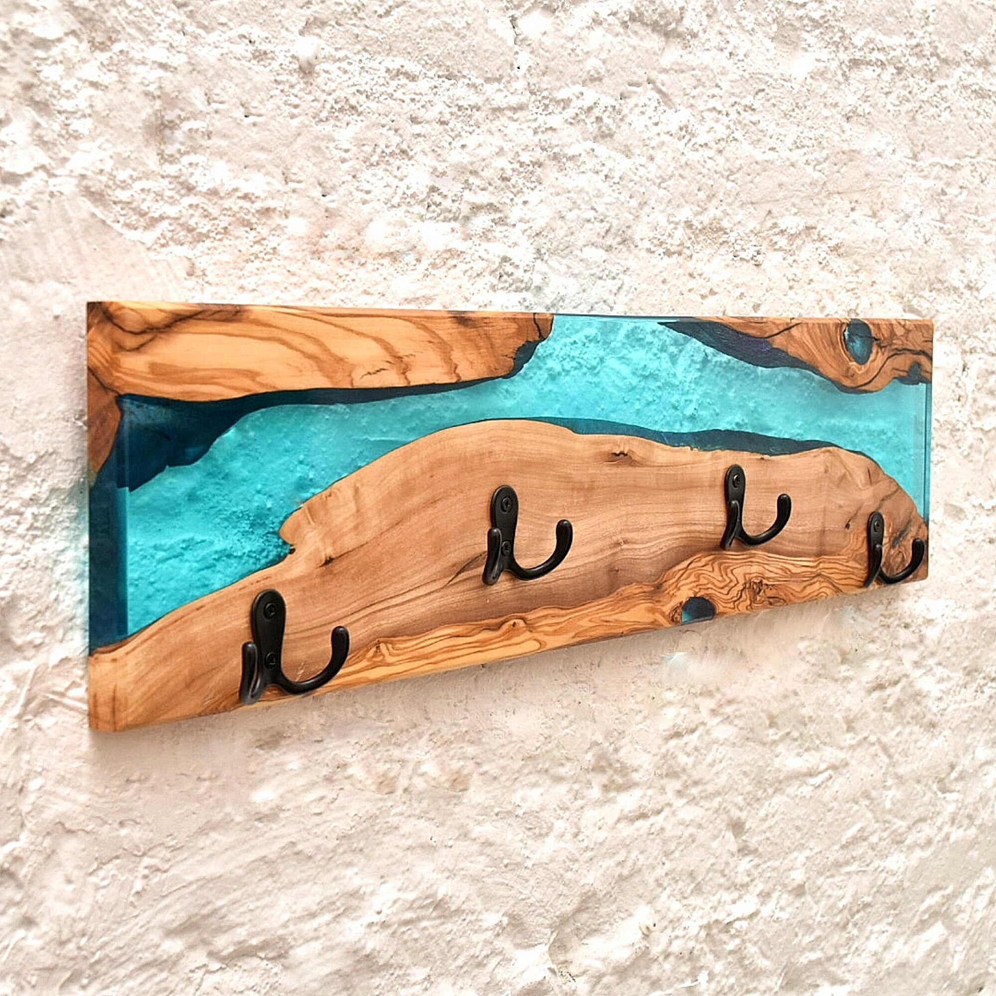 Custom Wood Coat Rack, Epoxy Resin Wall Rack With Hooks, Clothes Rack ...
