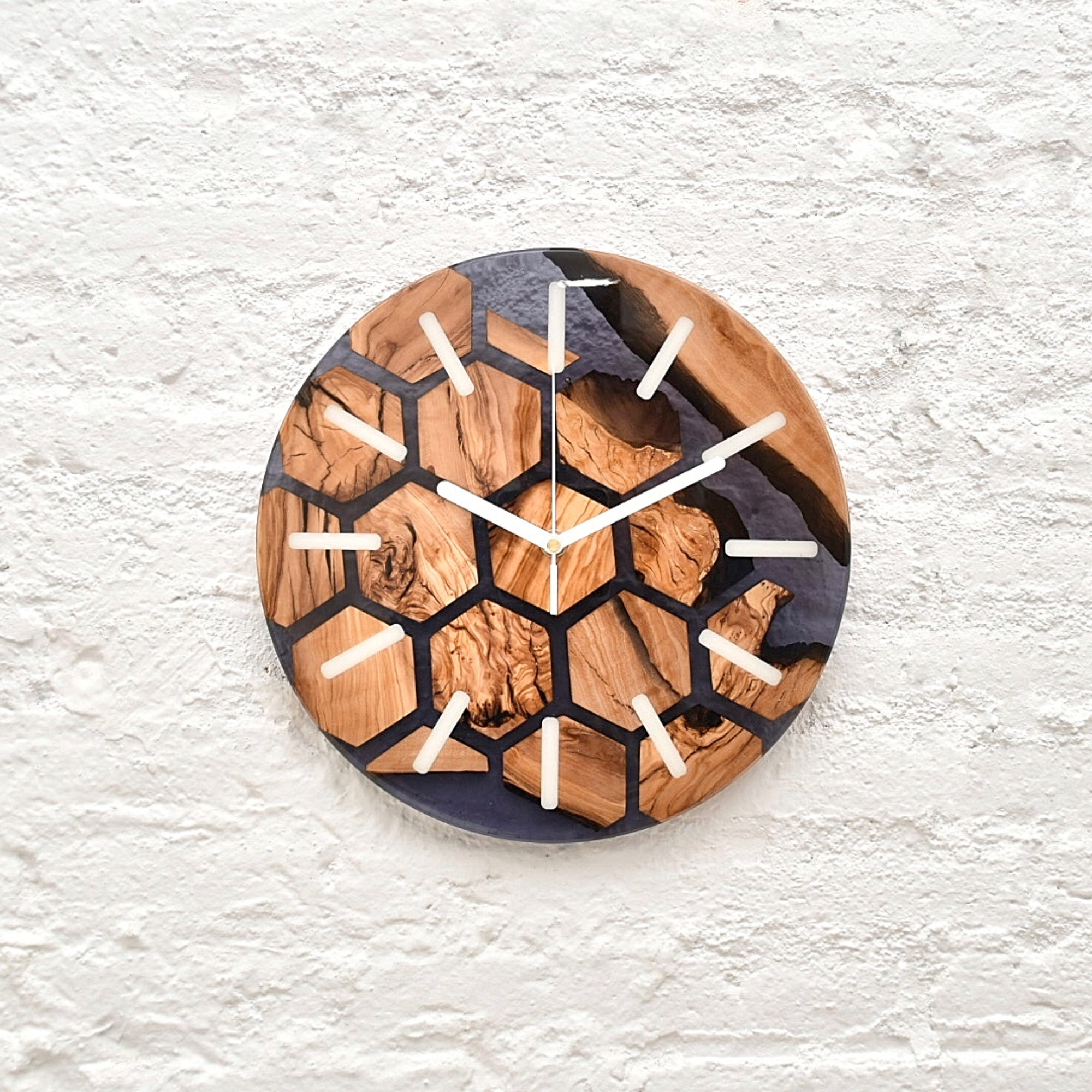 Custom Made Unique Wood and Resin Wall Clock, Large Wall Clock, Olive ...
