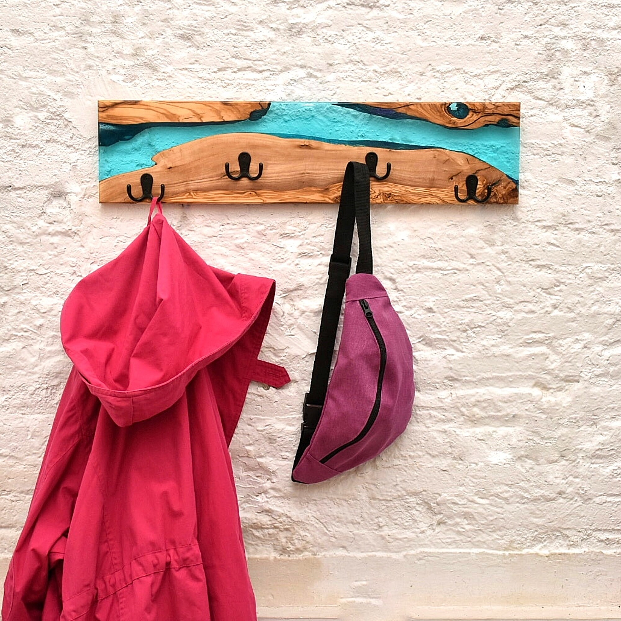 Custom Wood Coat Rack, Epoxy Resin Wall Rack With Hooks, Clothes Rack ...