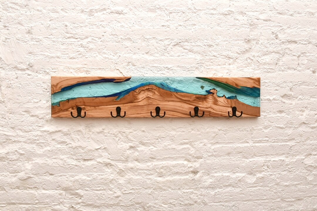 Custom Wood Coat Rack, Epoxy Resin Wall Rack With Hooks, Hat Rack ...