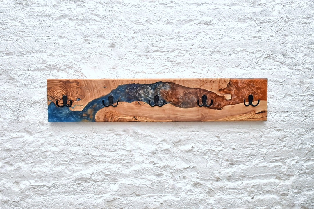 Live Edge Coat Rack, Epoxy Wood Wall Hook, Resin Coat Rack, Epoxy Coat ...