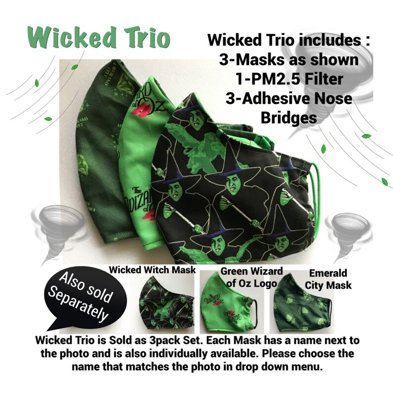 Wizard of Oz Face Mask W/ Filter Pockets Toto Villians | Etsy