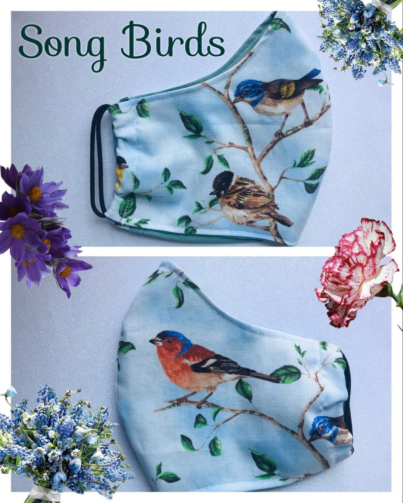 Birds Cardinals Face Masks Song Birds Pixie Fairies Floral | Etsy