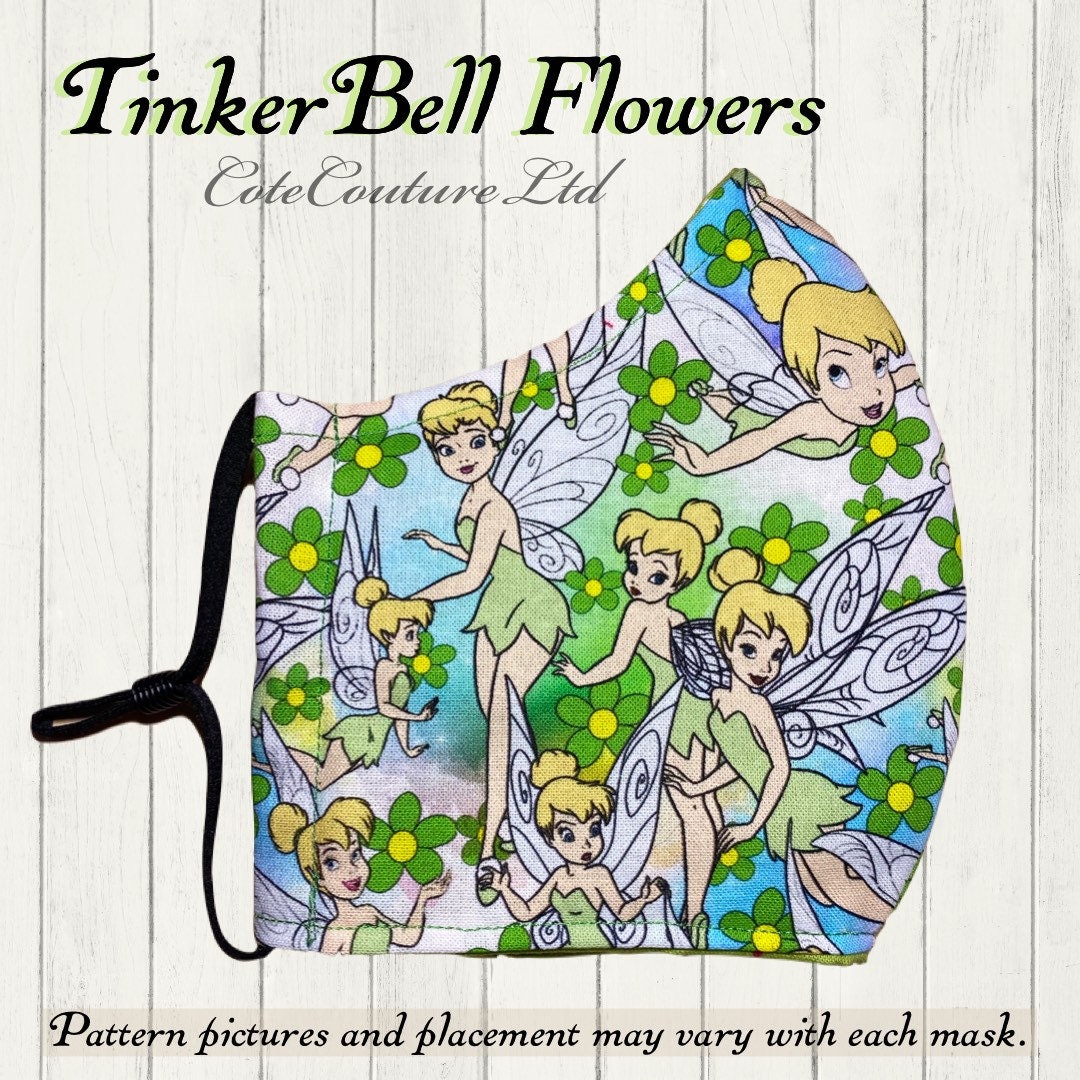 Tinkerbell Fairy Themed Face Masks Various Custom Printed Fabrics ...