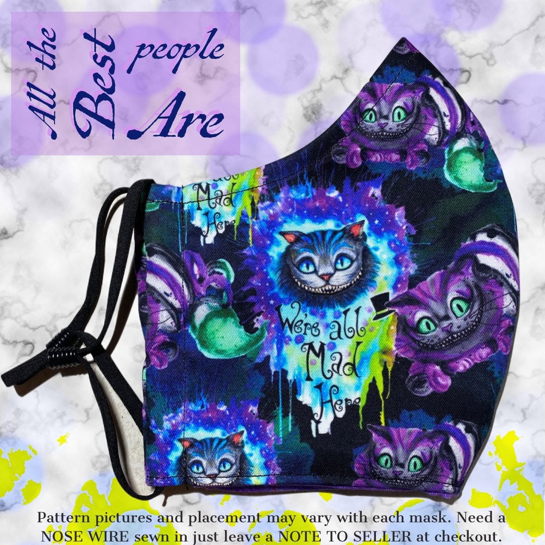 Alice in Wonderland Cheshire Cat Mad Hatter Face Masks Multiple Prints ...
