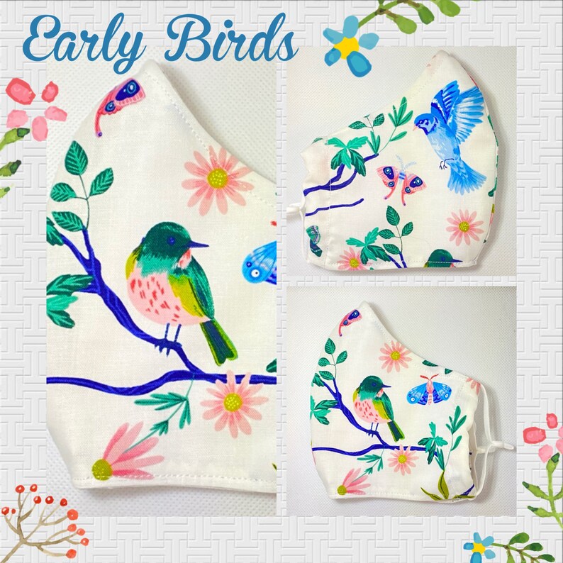 Birds Cardinals Face Masks Song Birds Pixie Fairies Floral | Etsy