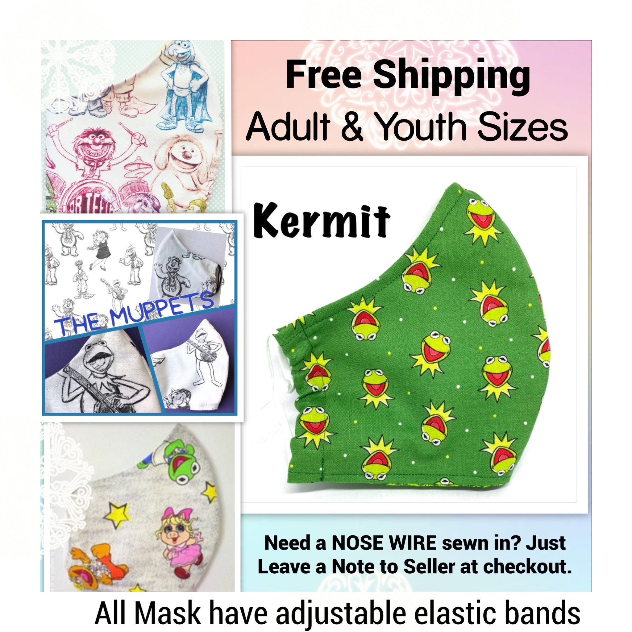 Kermit the frog Muppets Face masks adult and Youth sizes | Etsy