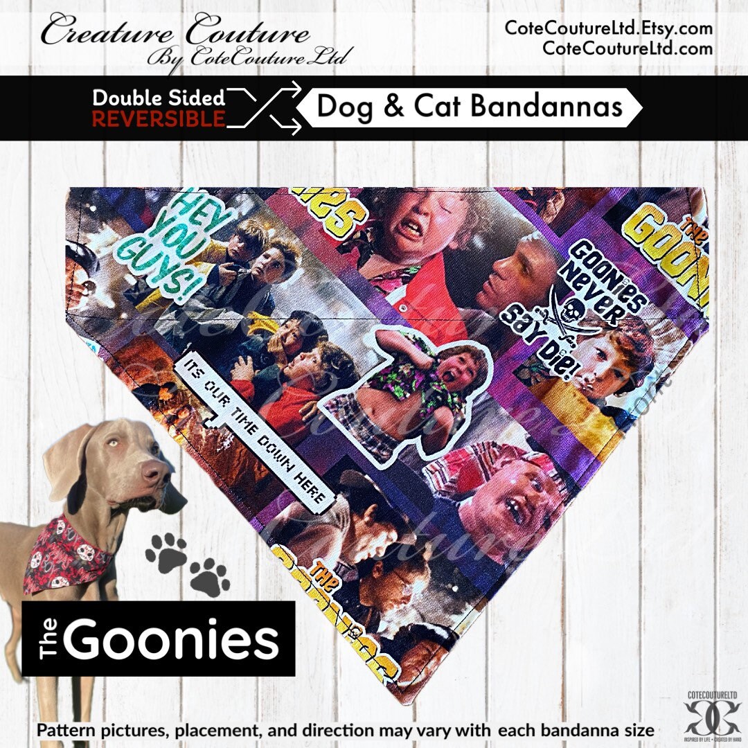 The Goonies Pet Bandannas; All Sizes Dog and Cat, Over the Collar Slip ...