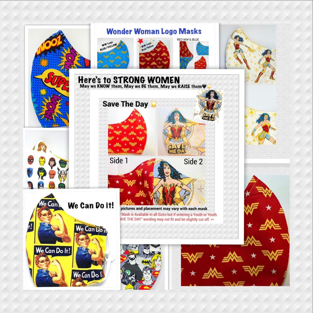 Wonder Woman & Rosie the Riveter Face Masks Super Hero Mask Multiple ...