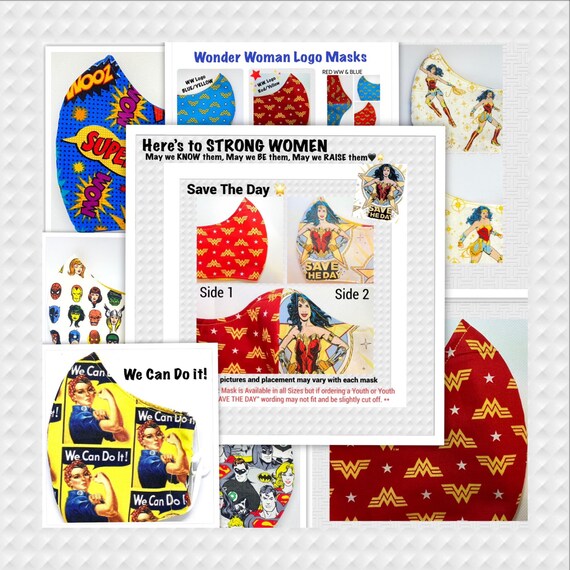 Wonder Woman & Rosie the Riveter Face Masks Super Hero Mask | Etsy