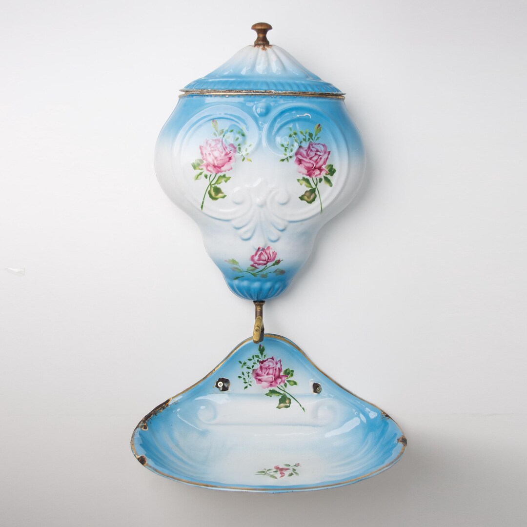 Antique French Enamel Wall Fountain Lavabo, Wash Bowl Tank, Tap ...