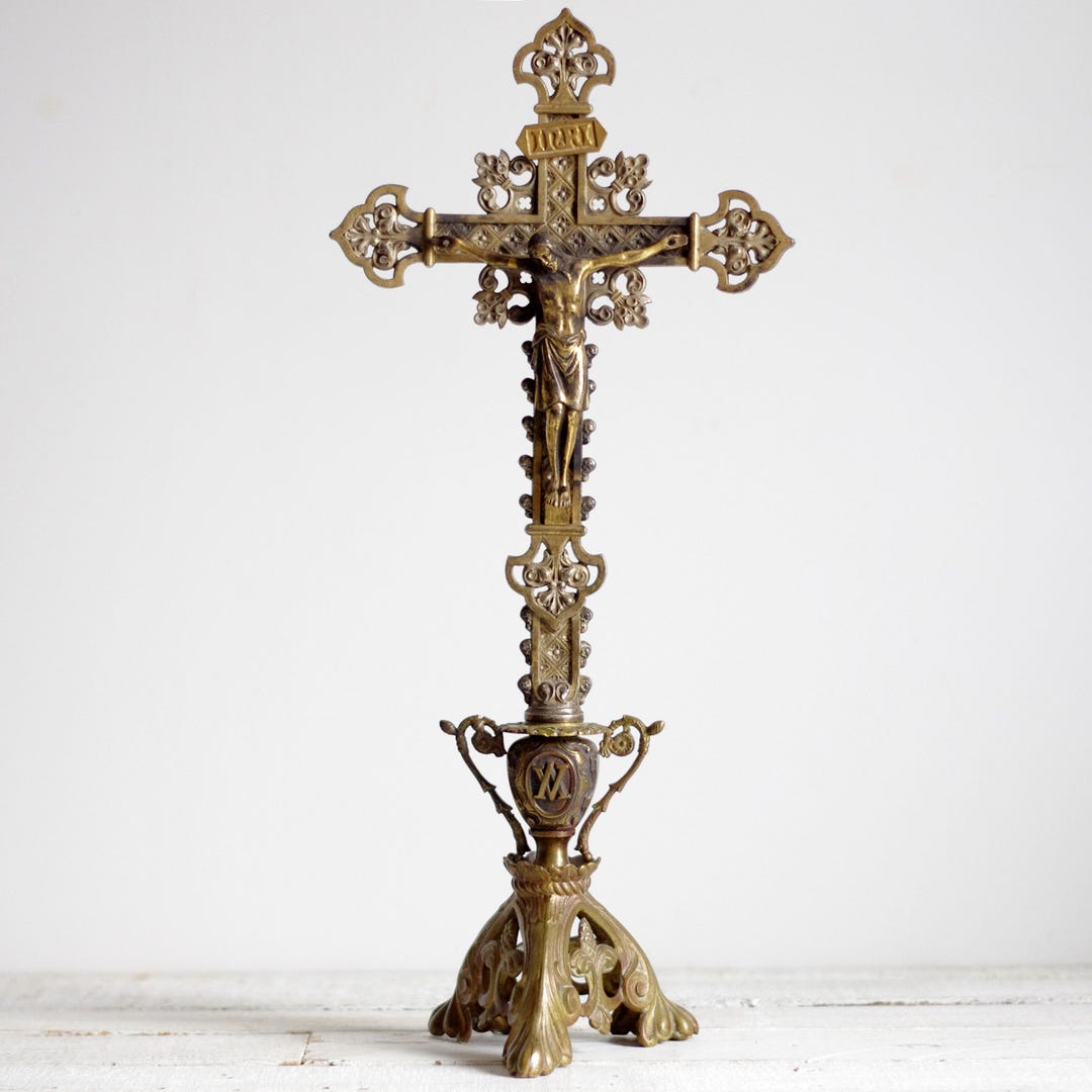 Antique Altar Crucifix, Gilded Bronze Standing Cross, 19th Century - Etsy