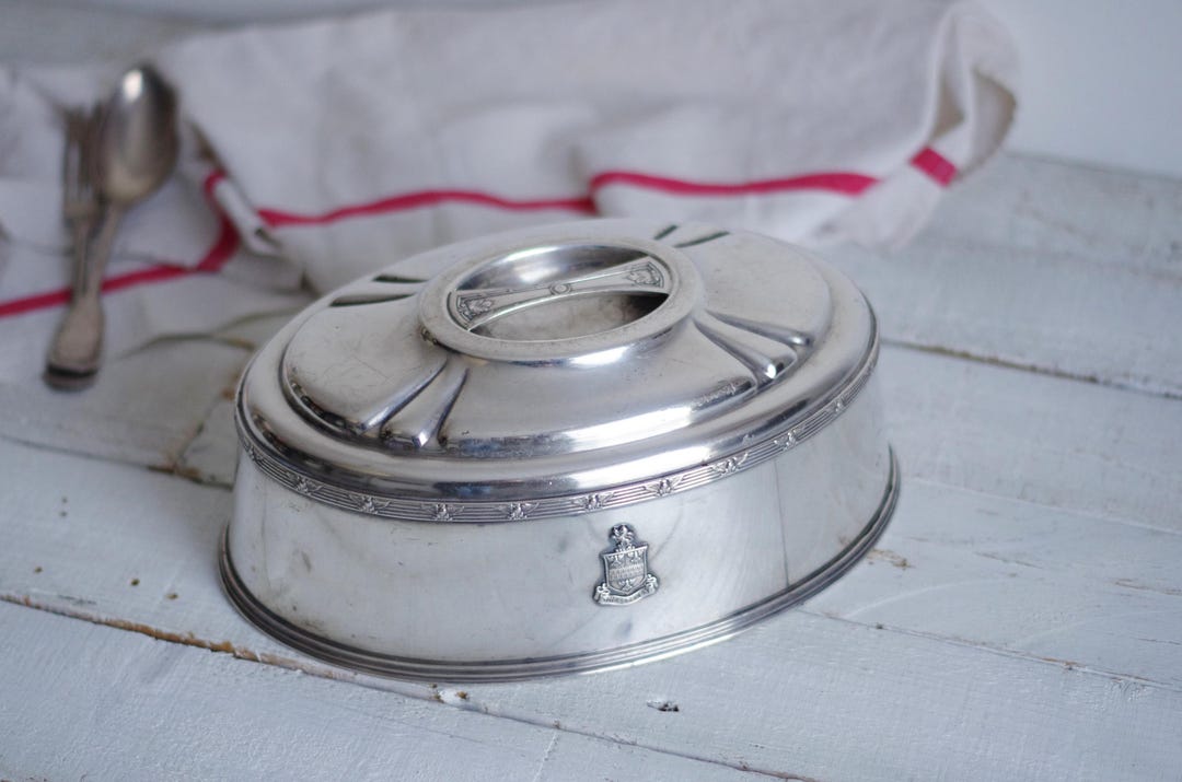 Antique Steven's Hotel Chicago Crest Food Dome, Silver Soldered Oval ...